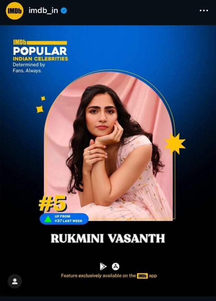 Rukmini Vasanth Wins Hearts, Rises to IMDb’s Top 5 Popular Indian Celebrities - Tellyexpress